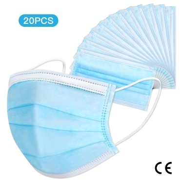 20pcs 3-Ply Disposable Protective Face Masks Breathable Waterproof ...
